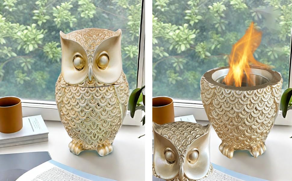 Aobaks Tabletop Fire Pit, Tabletop Fireplace, Gold Owl Shape Table Top Fire Pit Bowl, Personal Fire Pit Indoor Fire Pit for Indoor and Outdoor Use.