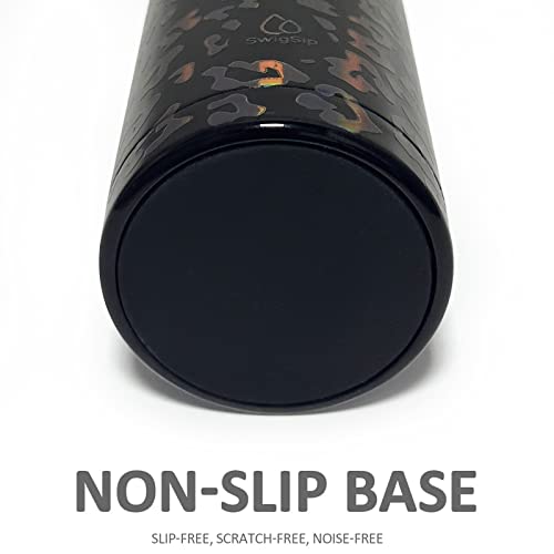 Swig Sip Skinny Can Cooler - Double Wall Stainless Steel Vacuum Insulated Can Holder for 12oz Slim Tall Beverage Bridesmaid Gift (Laser Black Leopard)