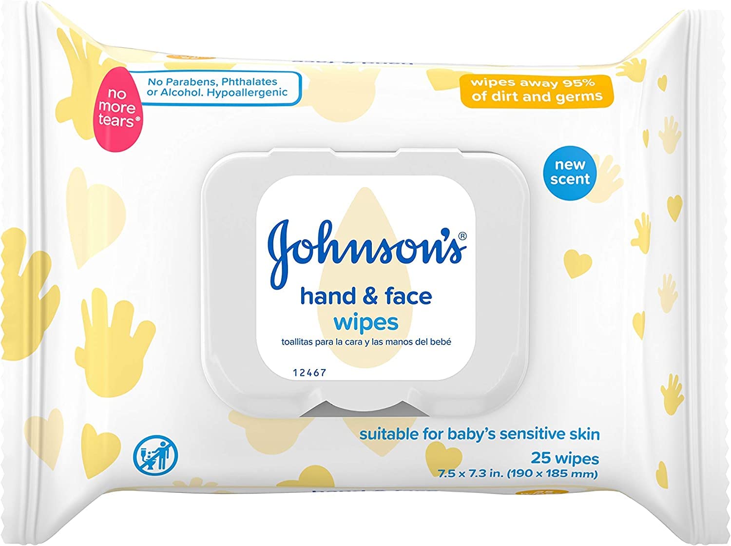 Johnson's Hand & Face Baby Wipes, 25 Count (Pack of 6)