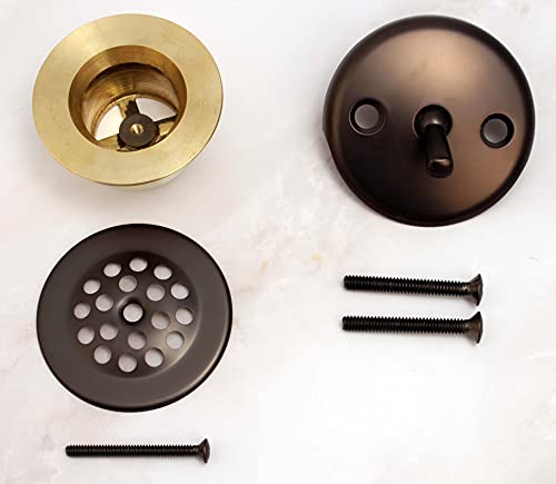 Bathtub Tub Replacement Drain Trim Kit - Oil Rubbed Bronze Finish, Trip Lever Drain Type, Stainless Steel Drain Cover, Copper Body, Zinc Lever Plate By Plumb USA
