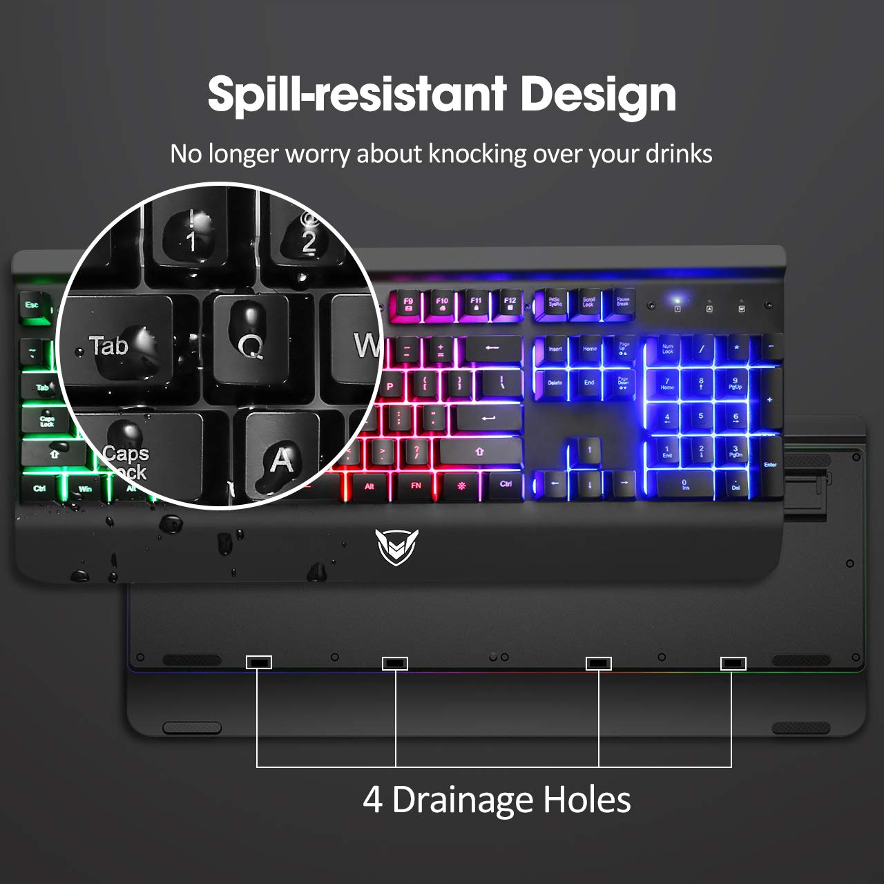 Alorsay Upgraded Gaming Keyboard, Wired RGB Keyboard USB with LED Light, BacklitMembrane Keyboard with Wrist Rest, Spill-Resistant/19 Keys Roll-Over/12 Multimedia Shortcuts