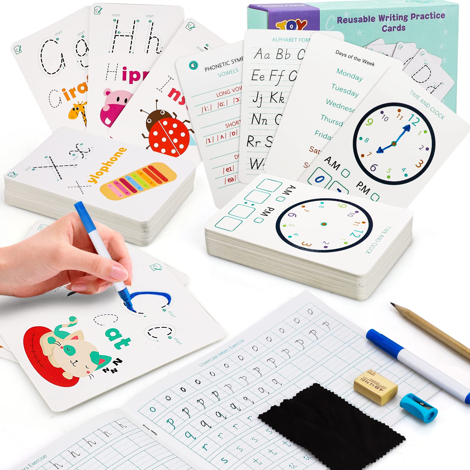 TOY Life Dry Erase Alphabet Flash Cards with ABC Flash Cards for Alphabet Affirmation Workbook - Toddler Flash Cards Preschool Homeschool 3 4 5 Years Flash Cards Read Write Learning Cards Toddlers