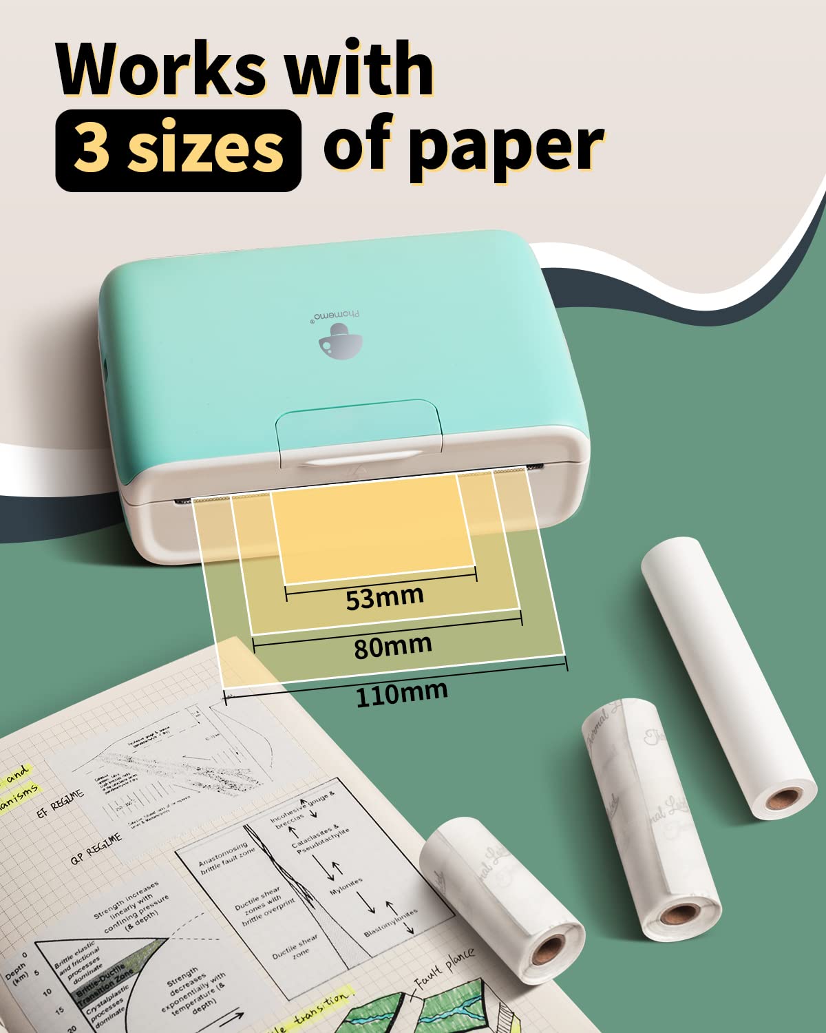 Phomemo M04S Portable Thermal Printer with 110mm White Adhesive Thermal Paper 3 Rolls