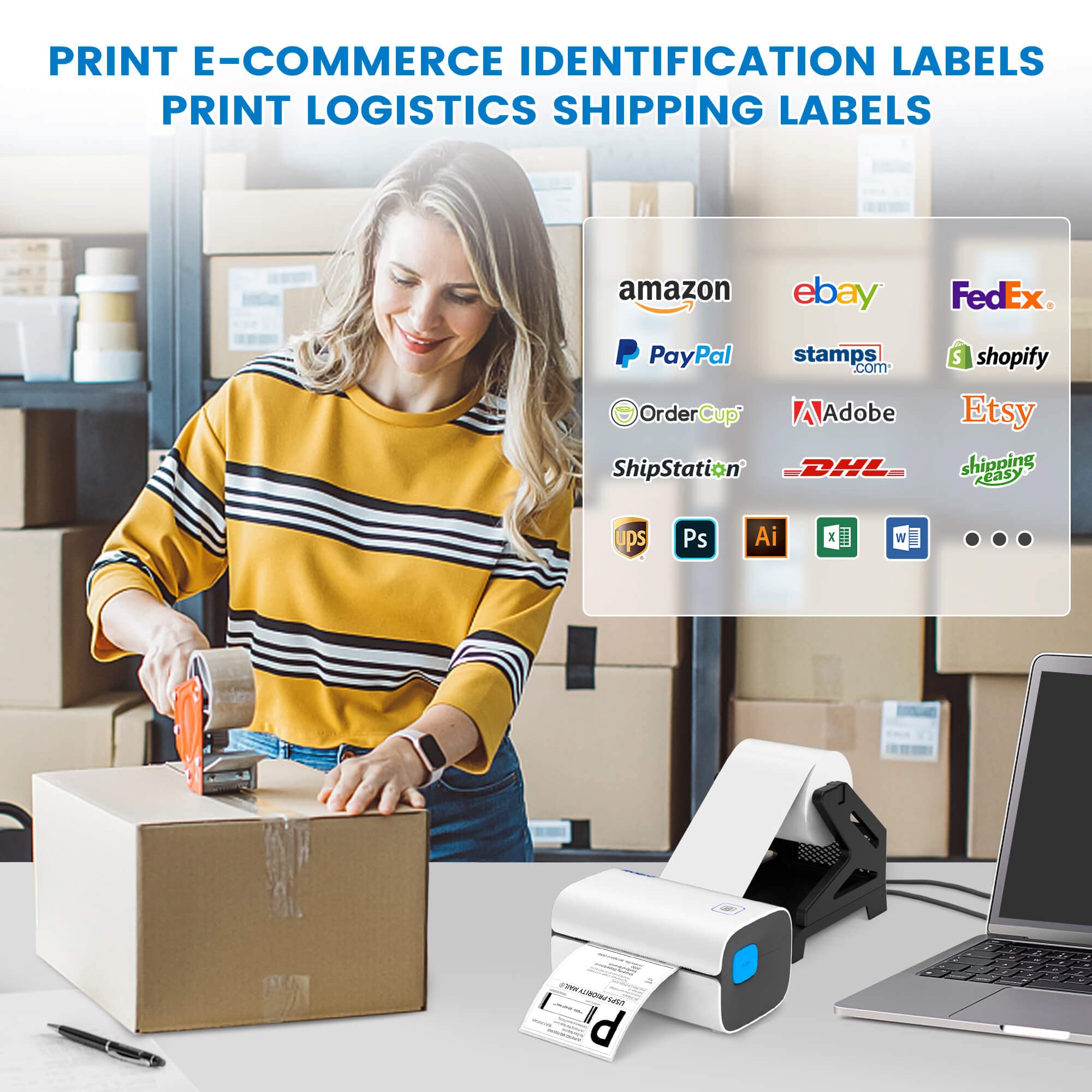 AOBIO Thermal Label Printer 4 x 6 - Shipping Label Printer - High Speed Desktop Label Printer for Barcodes, Mailing, Labels and Compatible with Amazon, Ebay, Shopify, FedEx, Ups, DHL, USPS