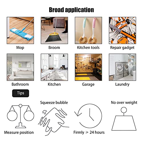 Self-Adhesive Mop Holder,Broom Wall Mounted Rack,Sweeper Gripper Hanger,Cleaning Tools Sticker Hook,Bathroom/Kitchen/Toilet/Garage/Garden Organization Gadget,No Drilling/Strong Bearing/Anti-Slip(4pcs)