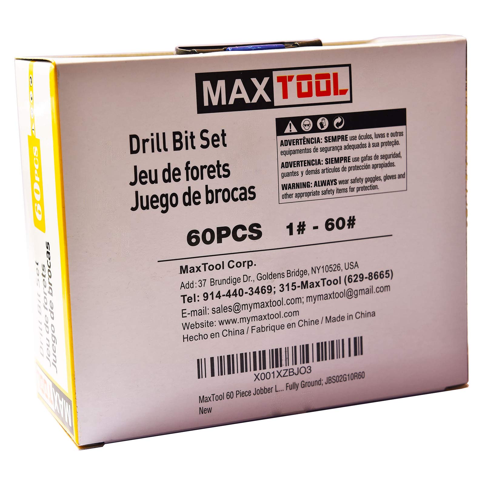 MaxTool 60 Pieces/60PCs Twist Drill Bit Set 60-Piece Drill Set Jobber Length High Speed Steel M2 Fully Ground Wire Gauge 1-60; JBS02G10R60