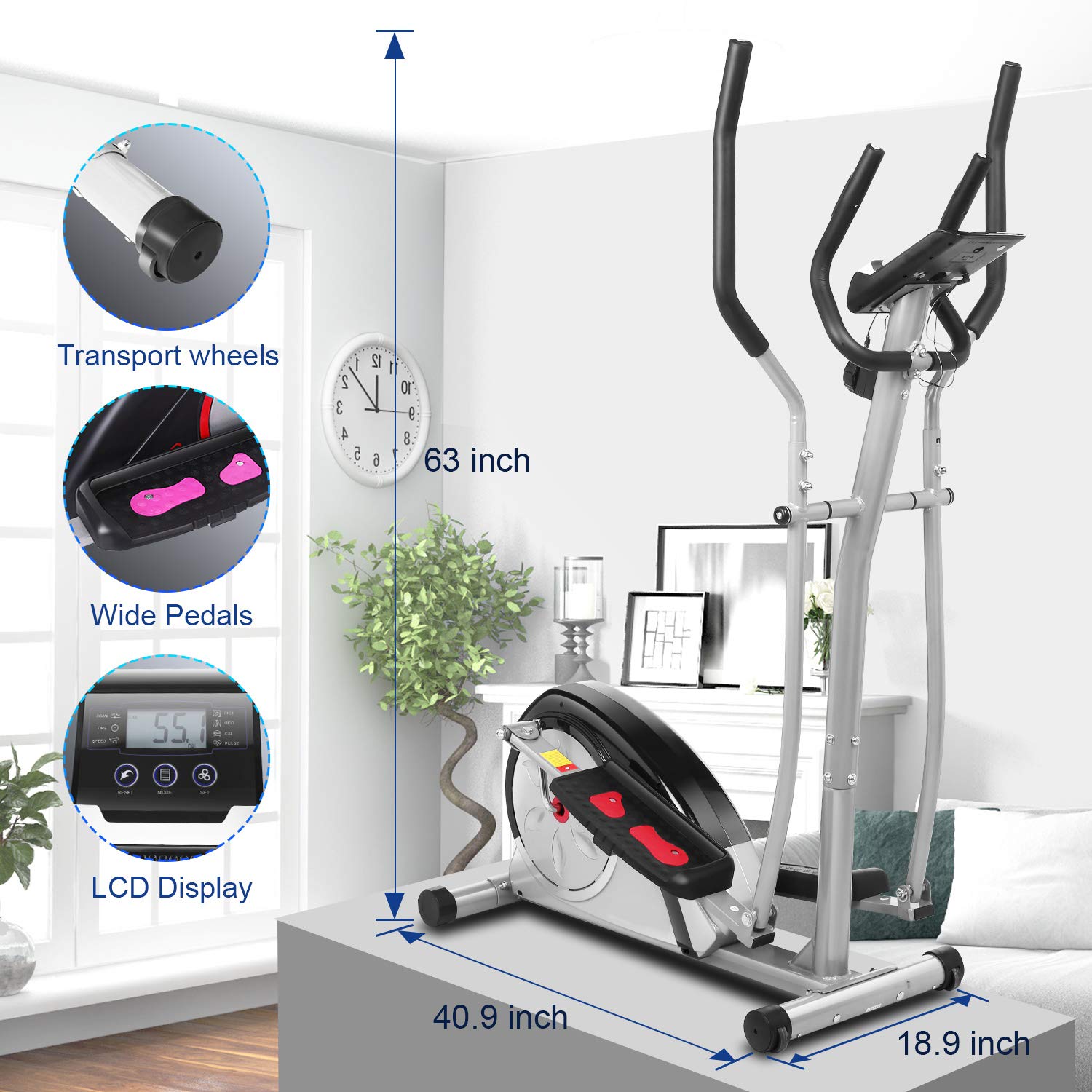 ANCHEER APP Elliptical Machine, Elliptical Trainer with 8 Level of Magnetic Resistence, Multi-Function LCD Monitor, Heart Rate Sensor, & 330 lbs Weight Capacity for Home Cardio Use