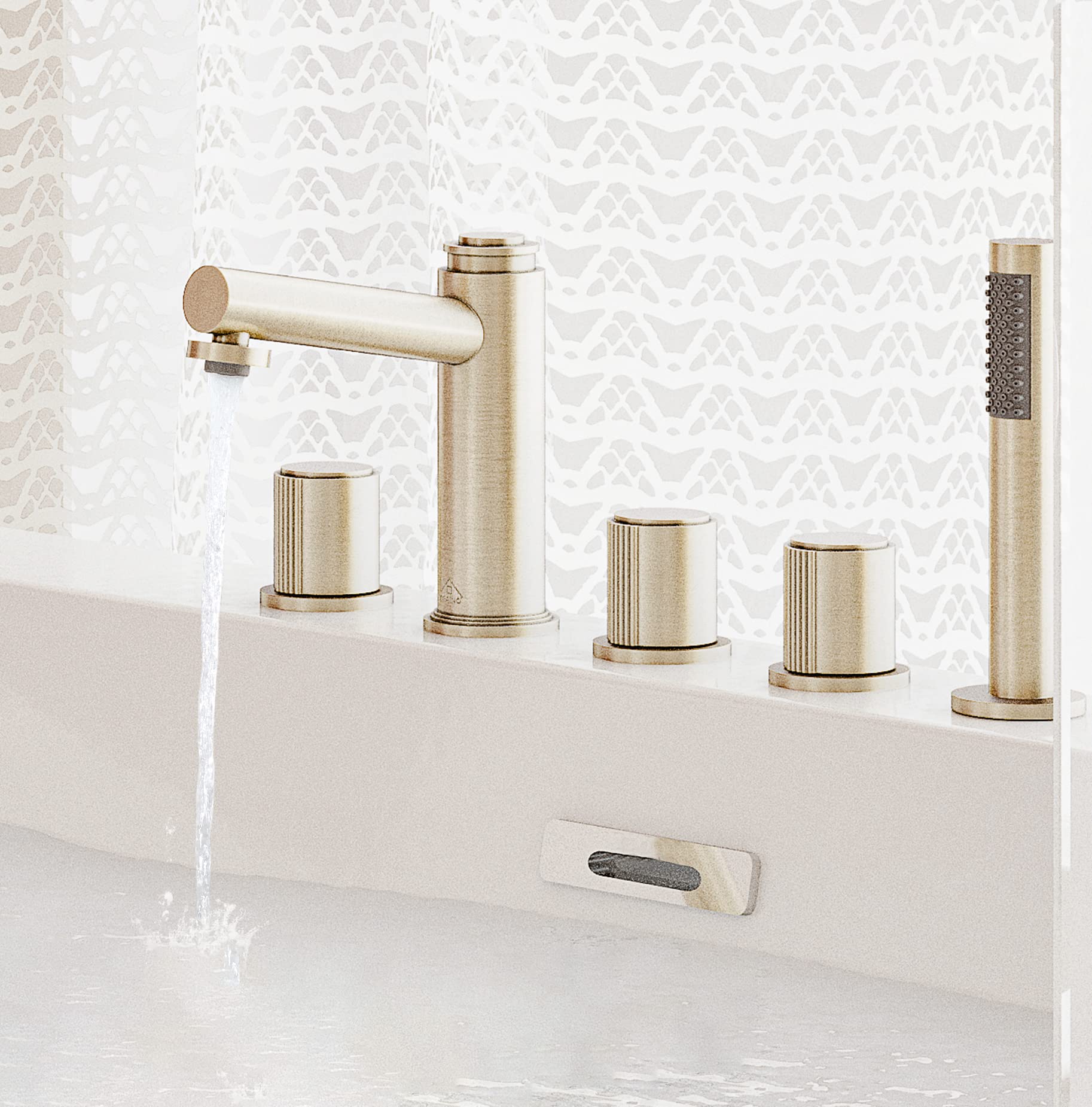 CASAINC Bathtub Faucet Set, Roman Tub Faucet with Hand Shower 5 Hole, Bathtub Faucet Set with Deck Mount Tub Faucet with Sprayer Single Handle (Brushed Gold)