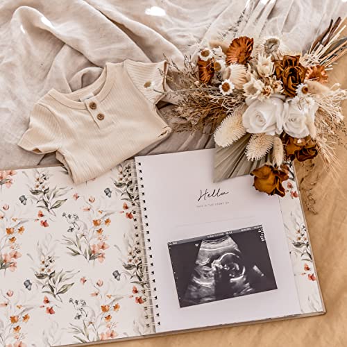 Peachly Baby Memory Book | Minimalist First Year Keepsake for Milestone | Simple Baby Scrapbook Books for Girl | 60 Pages Beige Linen - Fleur