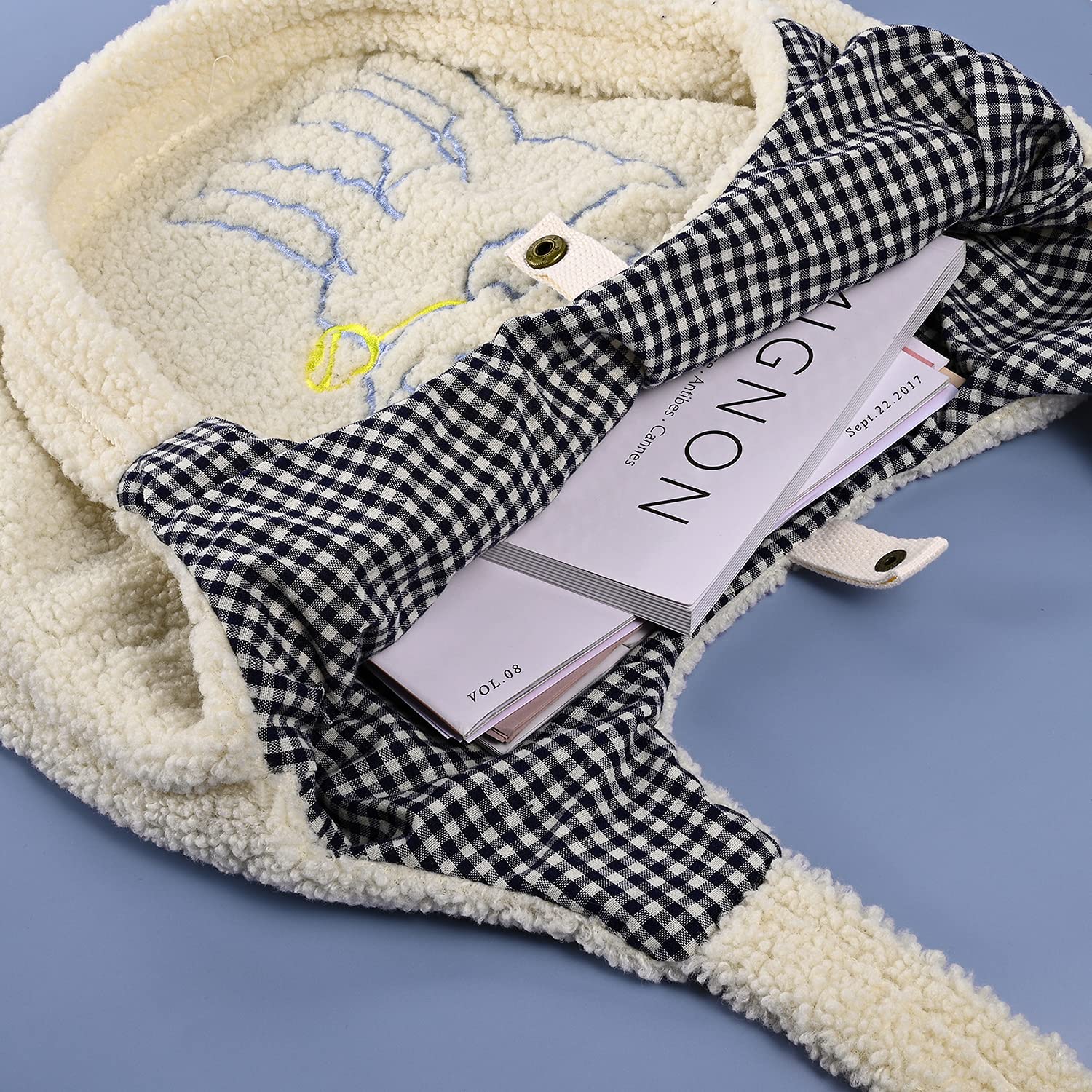 FVVMEED Plush Lamb Bag Tote Purse Lamb Like Fabric Shoulder Bag Simple Shoulder Women Casual Handbag