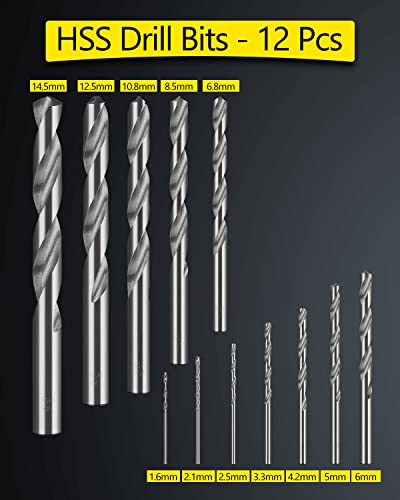HOTYELL Drill and Tap Set, Metric HSS Taps M2 to M16 with Matching Jobber Length Drill Bits - 24 Pcs