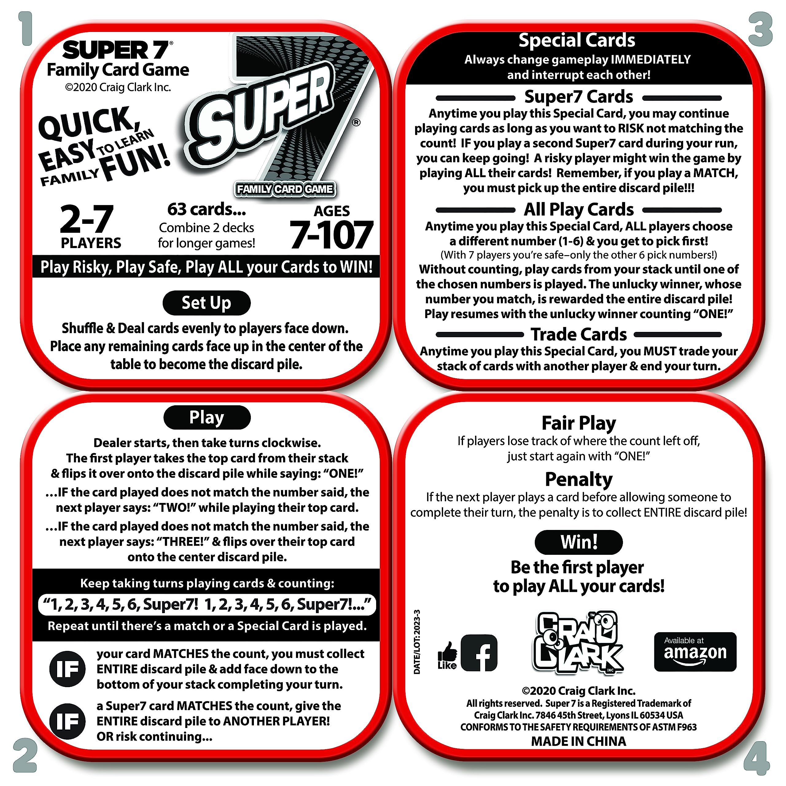 Craig Clark Inc. Super 7 Family Card Game