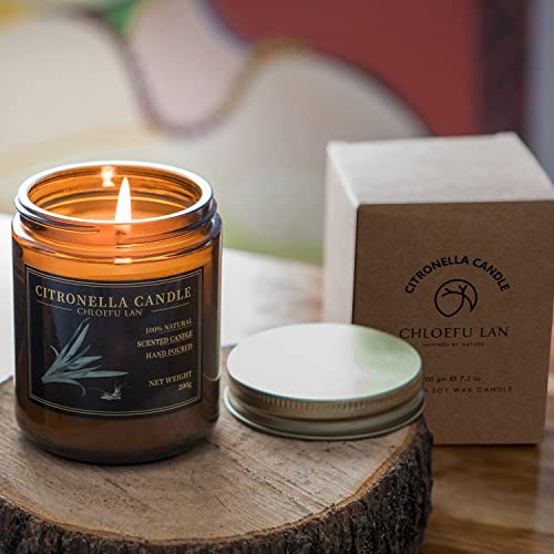 CHLOEFU LAN Citronella Candles Outdoor & Indoor 100% Soy Wax Jar Candles 45 Hours Burning Decorative Candles for Garden Camping Patio,Summer Candles,Highly Scented, 7.1 Oz, 2 Pack
