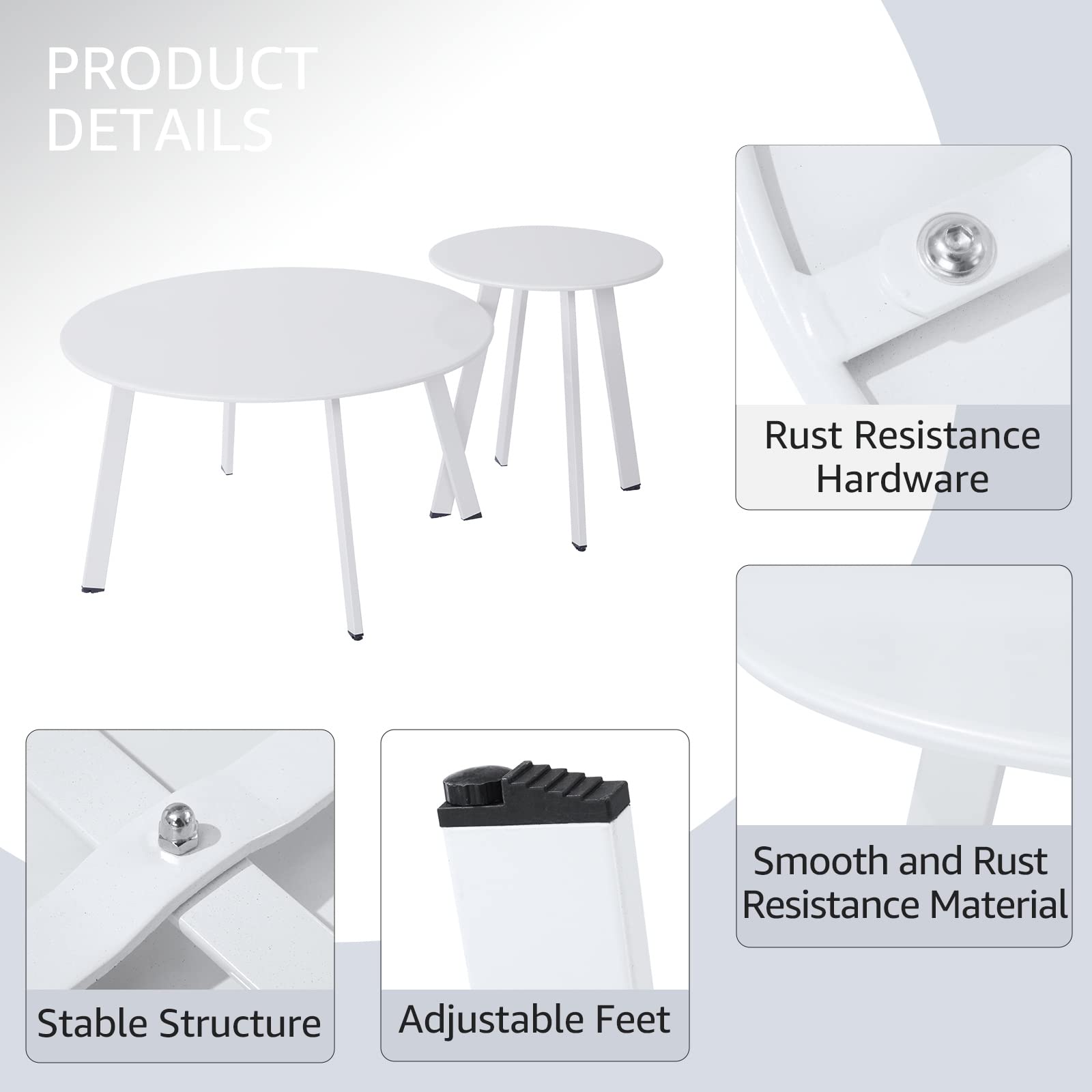 Meluvici Patio Coffee Table Set of 2, Weather Resistant Outdoor Round End Table, Nesting Tables for Living Room Balcony Office, White