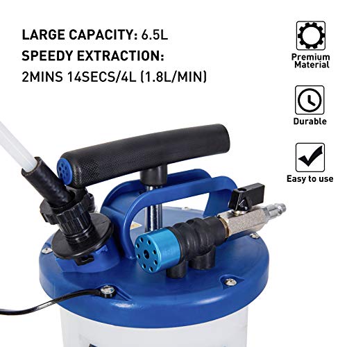 Aocoom-QingCang 6.5 Liter Oil Changer Vacuum Transmission Fluid Extractor Pneumatic/Manual Fluid Evacuator with Pump Tank Remover and Brake Bleeding Hose Engine Oil Change & Fluid Change Tool