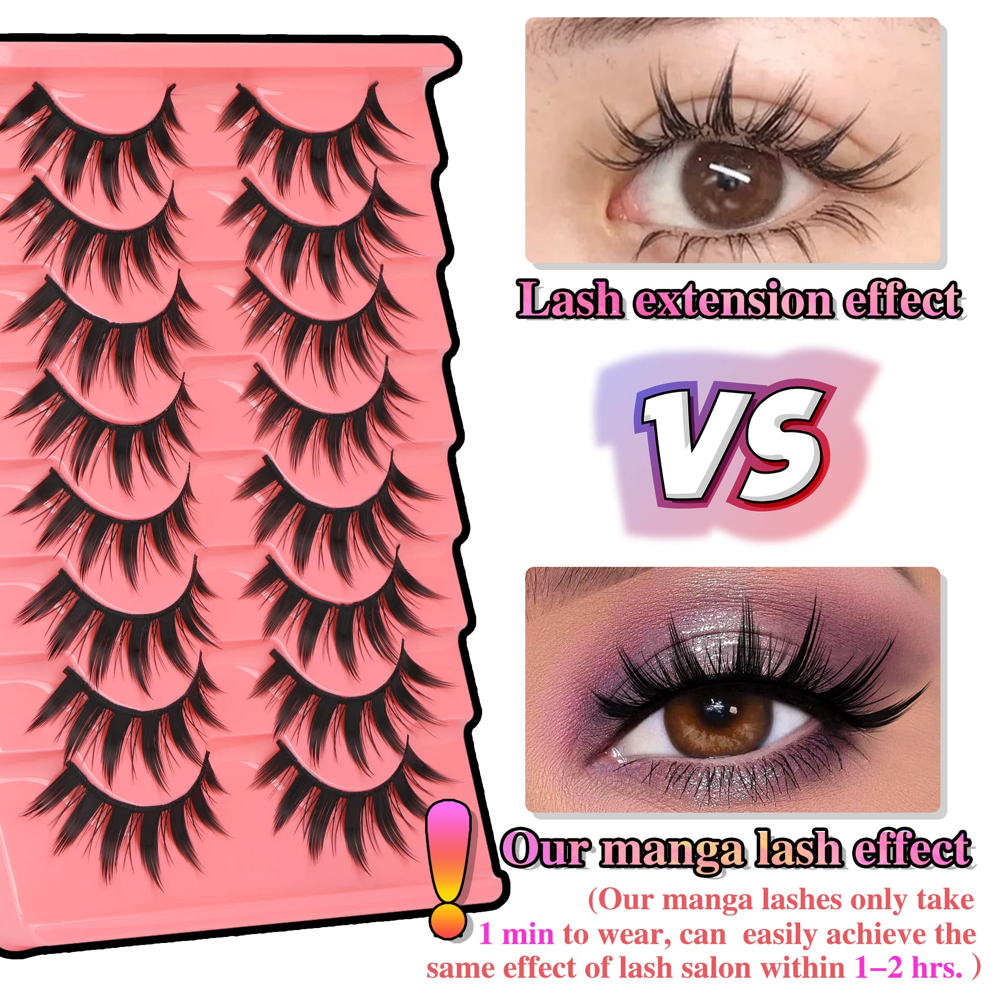 ALPHONSE Manga Lashes Anime Spiky Eyelashes Japanese Manga False Eyelashes Little Devil Cosplay Lashes 8 Pairs Pack