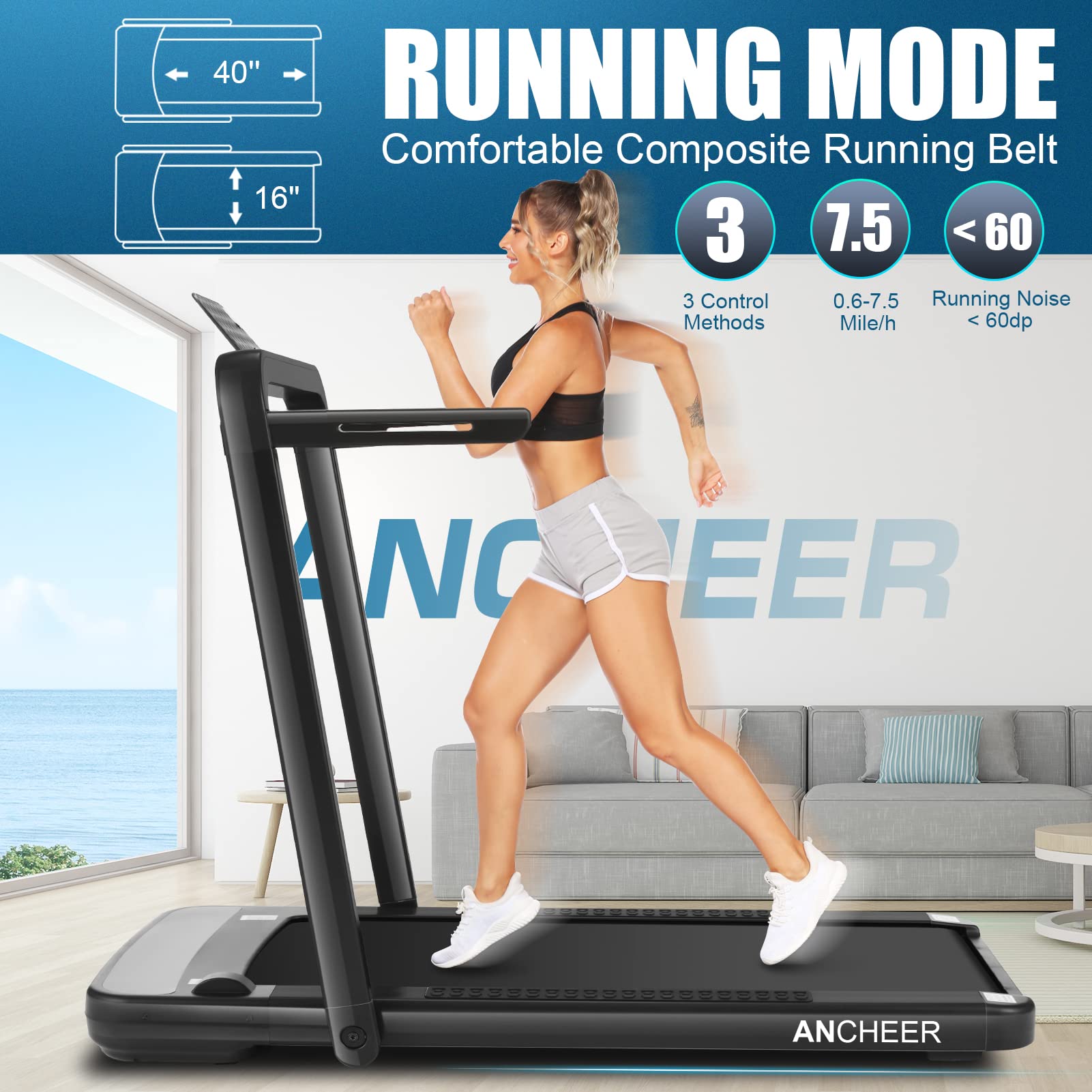 ANCHEER Treadmill, 2 in 1 Under Desk Treadmill, Folding Treadmill with APP & Wrist-Mounted Remote Control, Walking Pad Treadmill with 12 Preset Programs, Running Machine for Home, Installation-Free