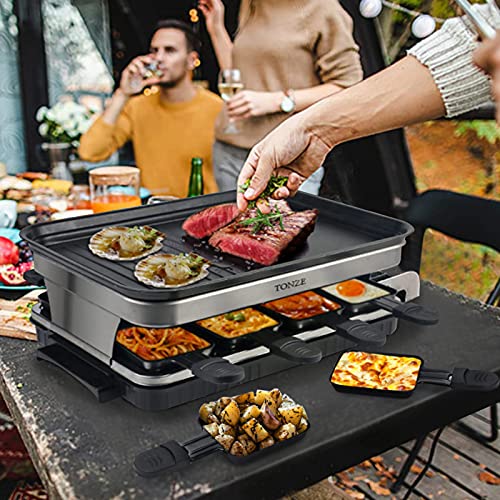 Indoor Grill Smokeless Korean BBQ Grill 2 IN 1 Griddle Electric Grill Raclette Table Grill Kitchen Appliances with 8 Mini Grill Cheese Pans Christmas Gift Removable Non-Stick Temperature Control,1500W