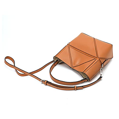 EvaLuLu Small Crossbody Bag for Women Leather Bucket Shoulder Bag Changeable Shape Purse (Small, Brown)