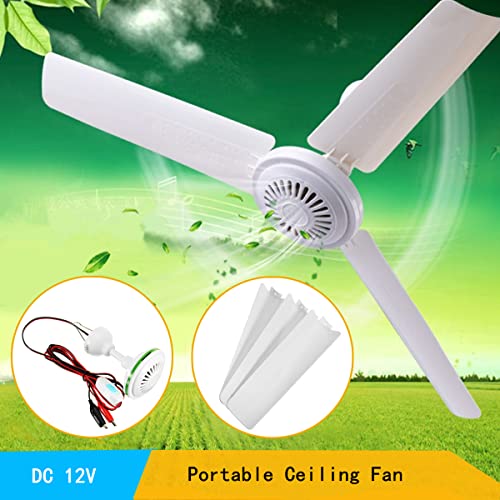 EXDOLL Portable Ceiling Fan 12V DC Mini Hanging Fan 19.7β Silent Camping Tent Hanging Fan Mute Energy-Saving Fans Bedroom Breeze Gazebo Fan Battery Powered
