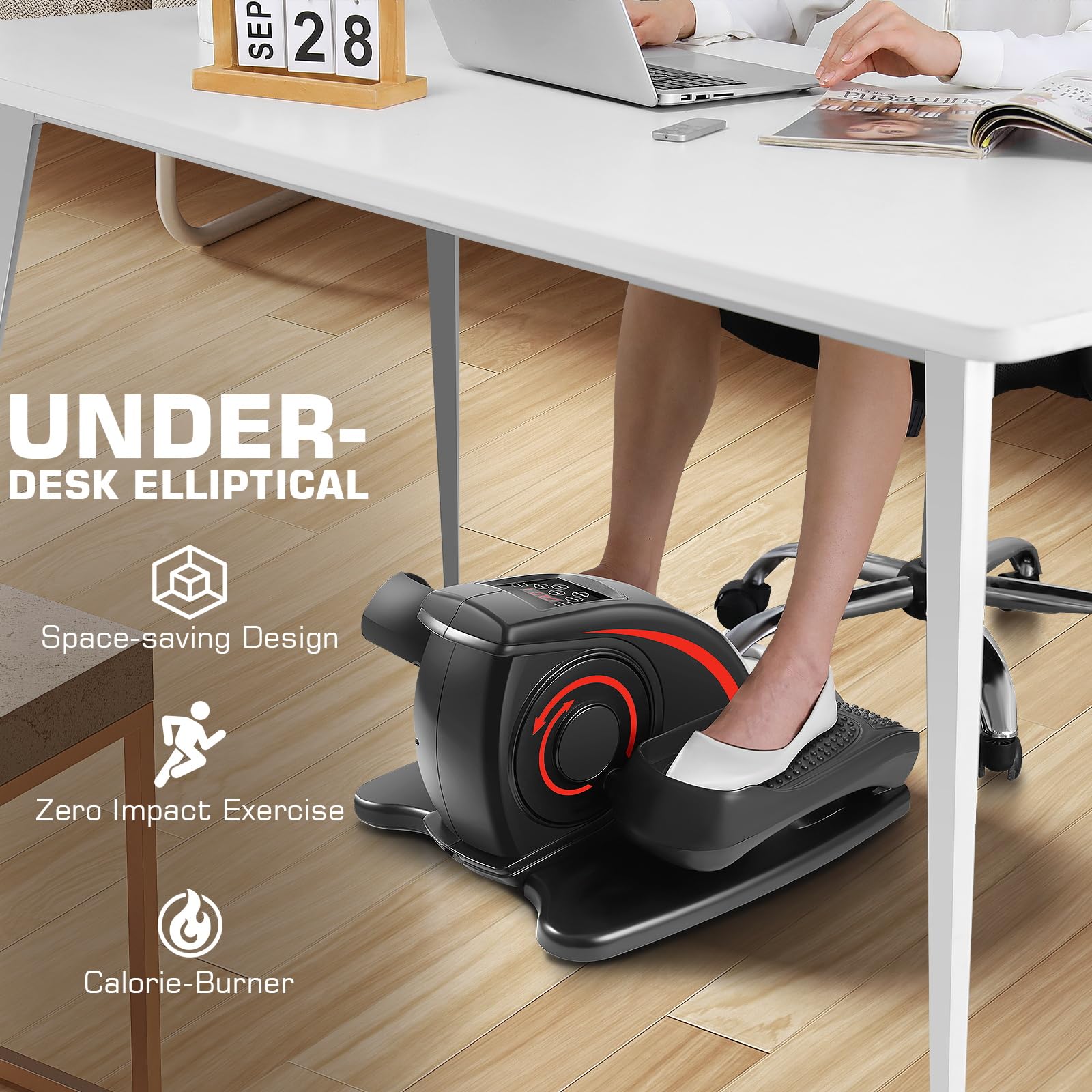 ANCHEER Under Desk Elliptical Machine, Electric Seated Pedal Exerciser, Mini Elliptical Machines for Seniors, LCD Display Monitor, Remote Control, Leg Exerciser for Home (Training Black)