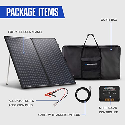 ATEM POWER 200W Monocrystalline Solar Panel,Portable Solar Suitcase Foldable Lightweight Without Glass, 20A MPPT Controller with USB Output, Built-in Kickstand for 12V Batteries RV Camping Power