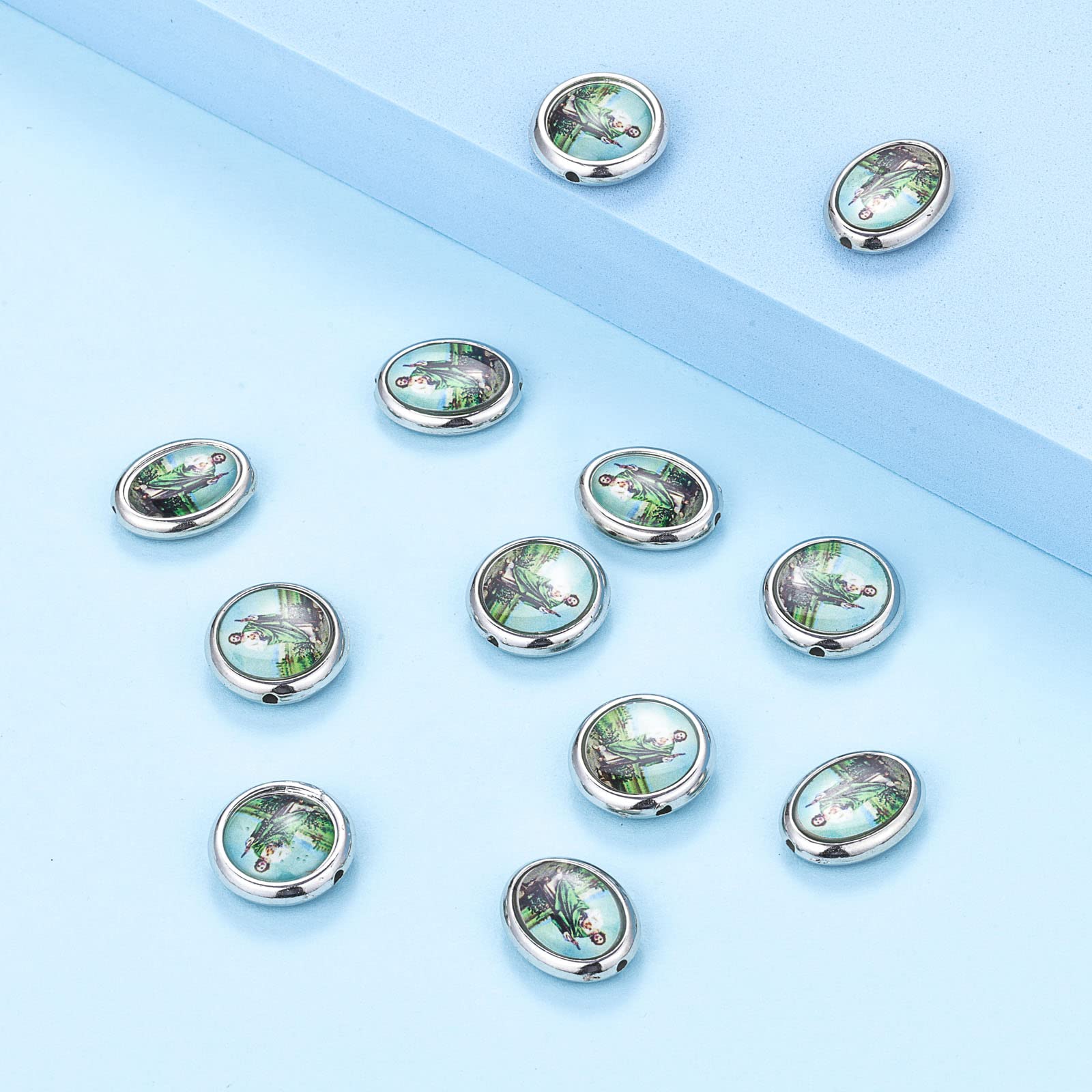 50pcs Round and Oval Acrylic ST Jude Beads Miraculous Medal Rosary Catholic Beads DIY Necklace Bracelets Jewelry Making