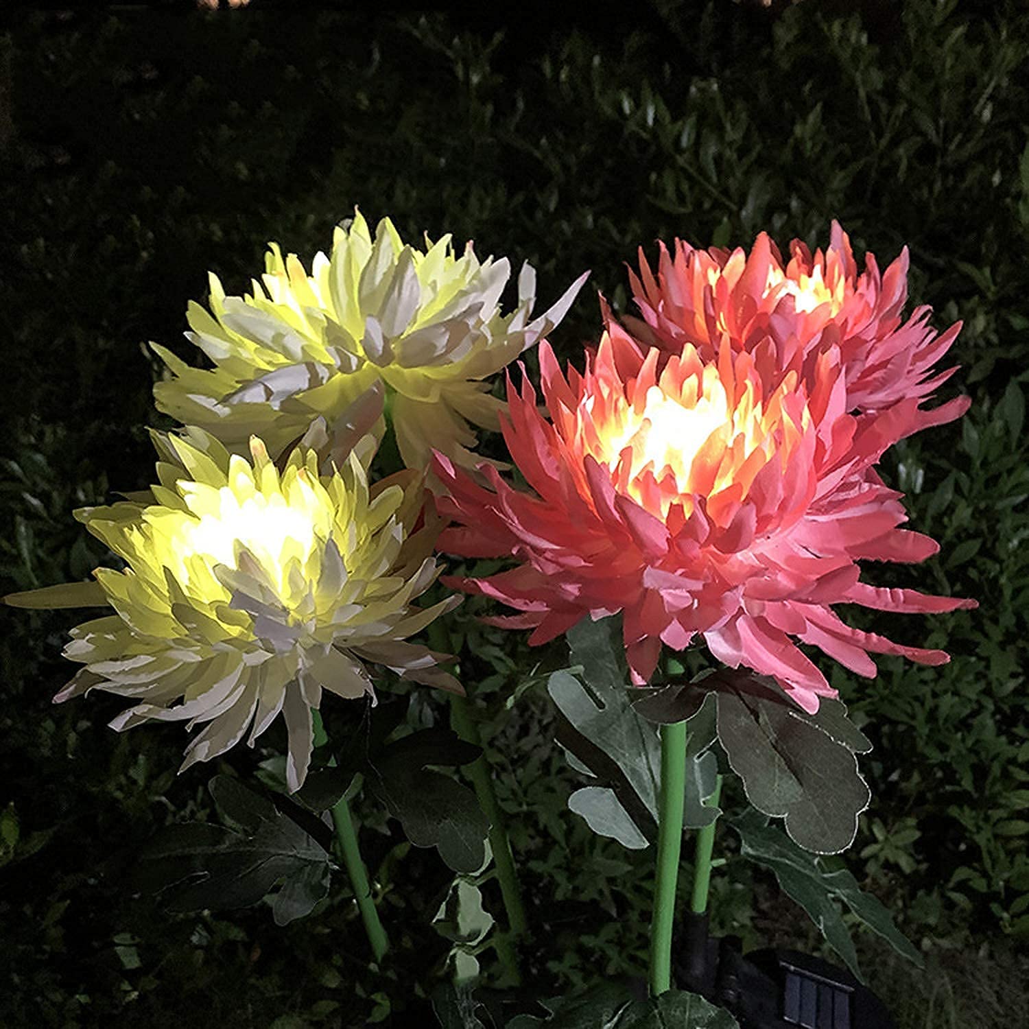 Solar Garden Lights, 2 Pack Solar Outdoor Lights, Chrysanthemum Shape Waterproof Solar Garden Decoration Lights for Lawn, Patio, Pathway, Yard (White)