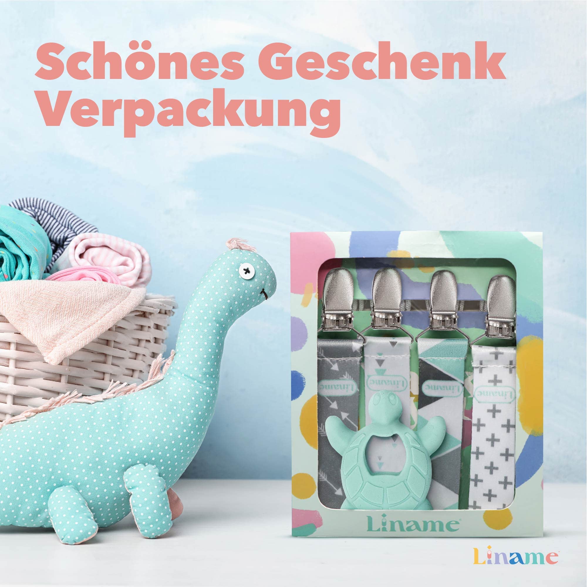 Liname Neutral Pacifier Clip with Teething Toy - 4 Pack Pacifier Clips for Boys & Girls - Binky Holder Soothie Paci Clip Binkie Clip - Unisex Pacifer Clip Baby Pacifier Clip and Pacifier Holder (Mint)