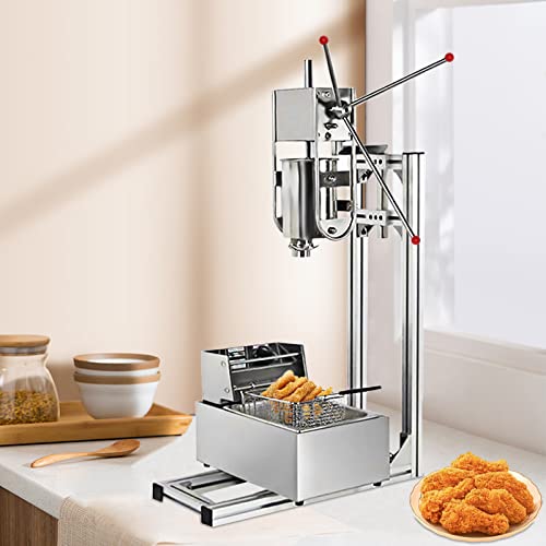 HENHAIY Commercial Churros Machine, 3L Home Vertical Type Manual Donuts Machine, Hand Crank Stainless Steel Professional Churro Maker, Apply for Restaurants, Cafeterias, Bakeries