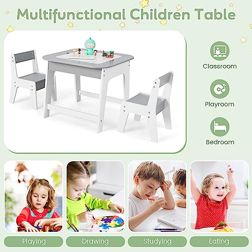 INFANS Kids Table and Chair Set, 3 in 1 Wooden Activity Table with Removable Tabletop, Blackboard and Whiteboard for Toddlers Arts Crafts Drawing Reading Playing, Playroom Nursery