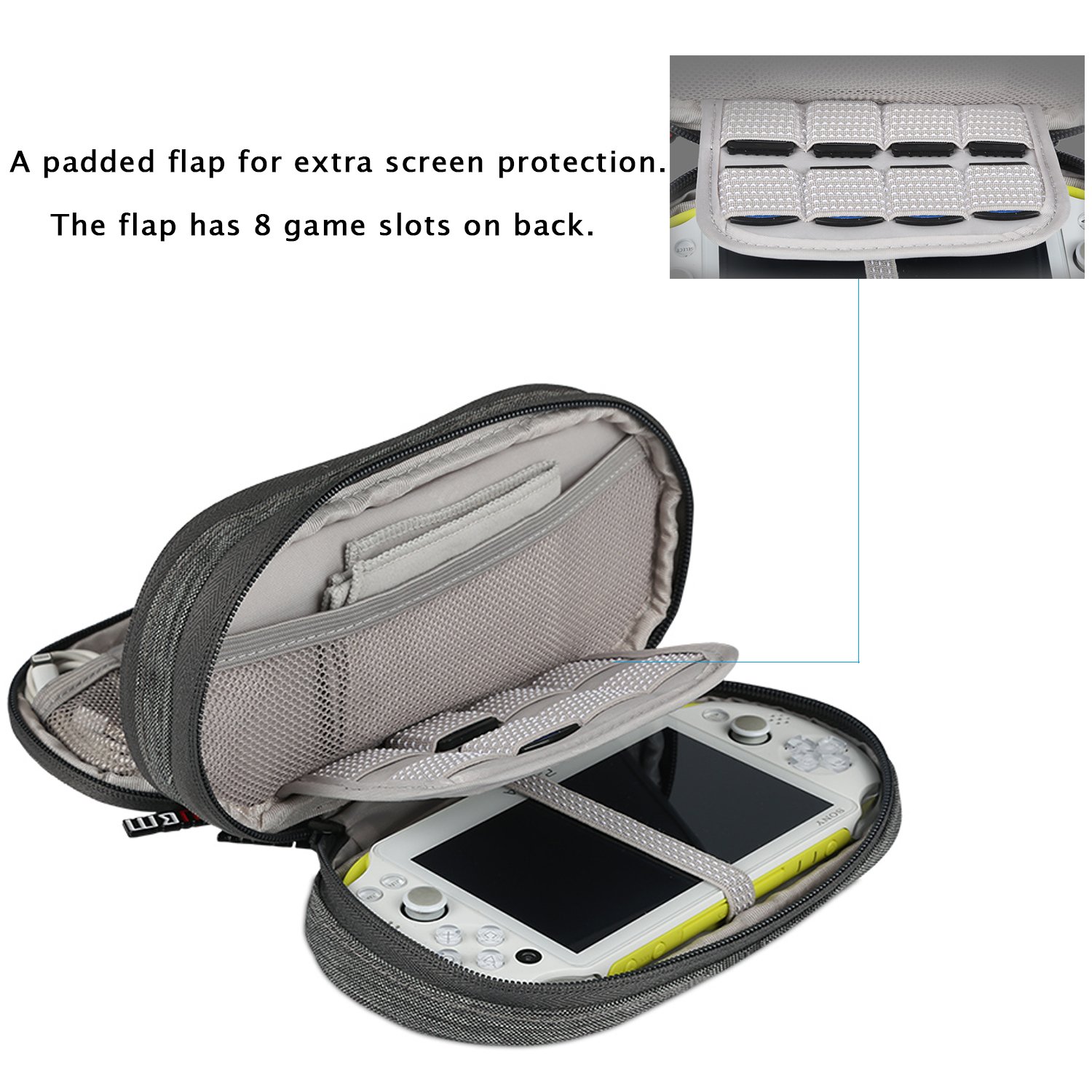 BUBM Double Compartment Storage Case Compatible with PS Vita and PSP, Protective Carrying bag, Portable Travel Organizer Case Compatible with PSV and Other Accessories,Gray