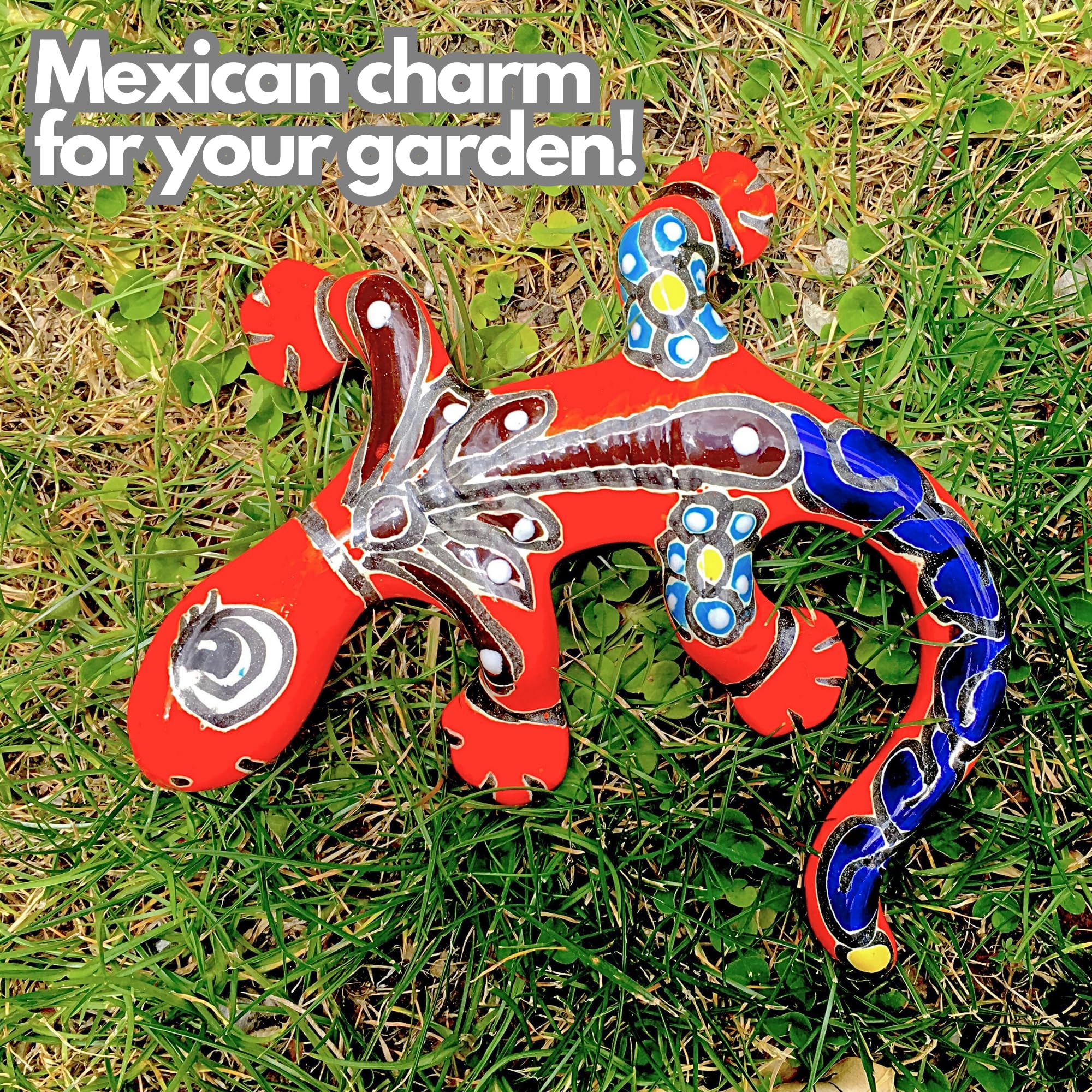 Colorful Ceramic Lizard - Talavera Pottery Mexican Garden Home Decor Creatures Salamander Dragonfly Animals Reptiles Hand-Painted Gecko Wall Art - Made in Mexico - Lagartija