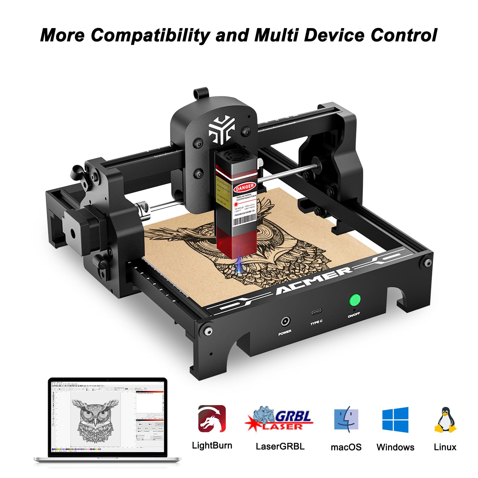 ACMER S1 Laser Engraving Machine - Laser Cutter, 2.5W Engraver Machine without Installation, Mini Laser Engraver Tool Ultra-Light Easy to Carry, Laser Machine Multi Device Control with 0.01mm Accuracy