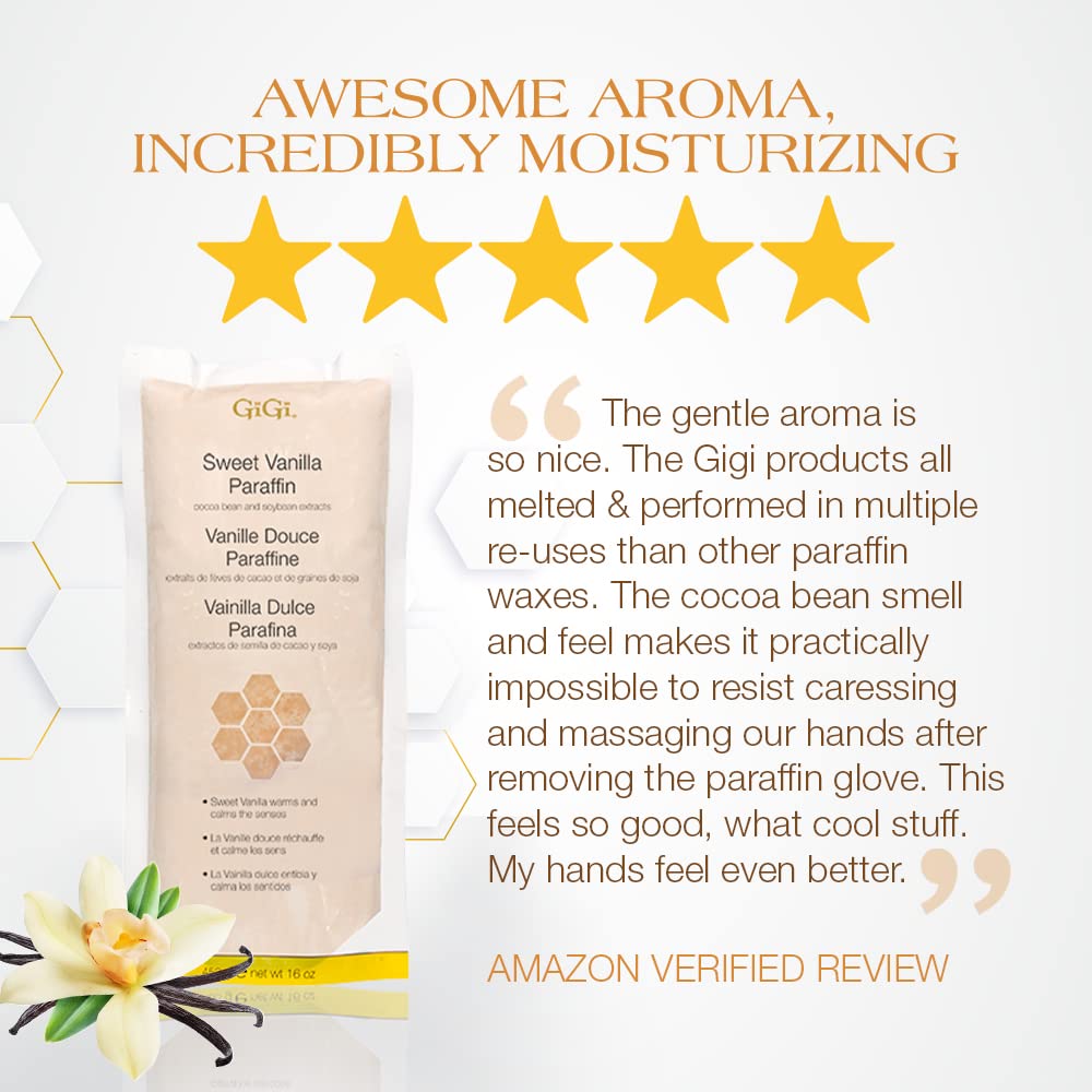 GiGi Paraffin Wax, Sweet Vanilla Paraffin Bath Wax With Spa Quality Finish, with Cocoa Bean and Soybean Extracts, 16 Oz.