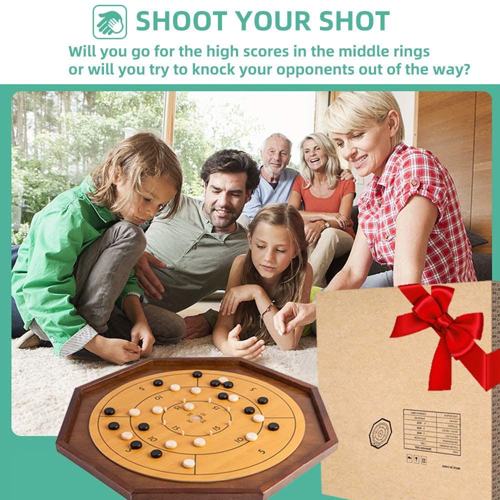 Crokinole and Checkers, 27-Inch Classic Crokinole Board Game with 22" Playing Surface, Canadian Heritage Tabletop Game for Two Players, Dexterity Krokinole Games Great for Families and Friends