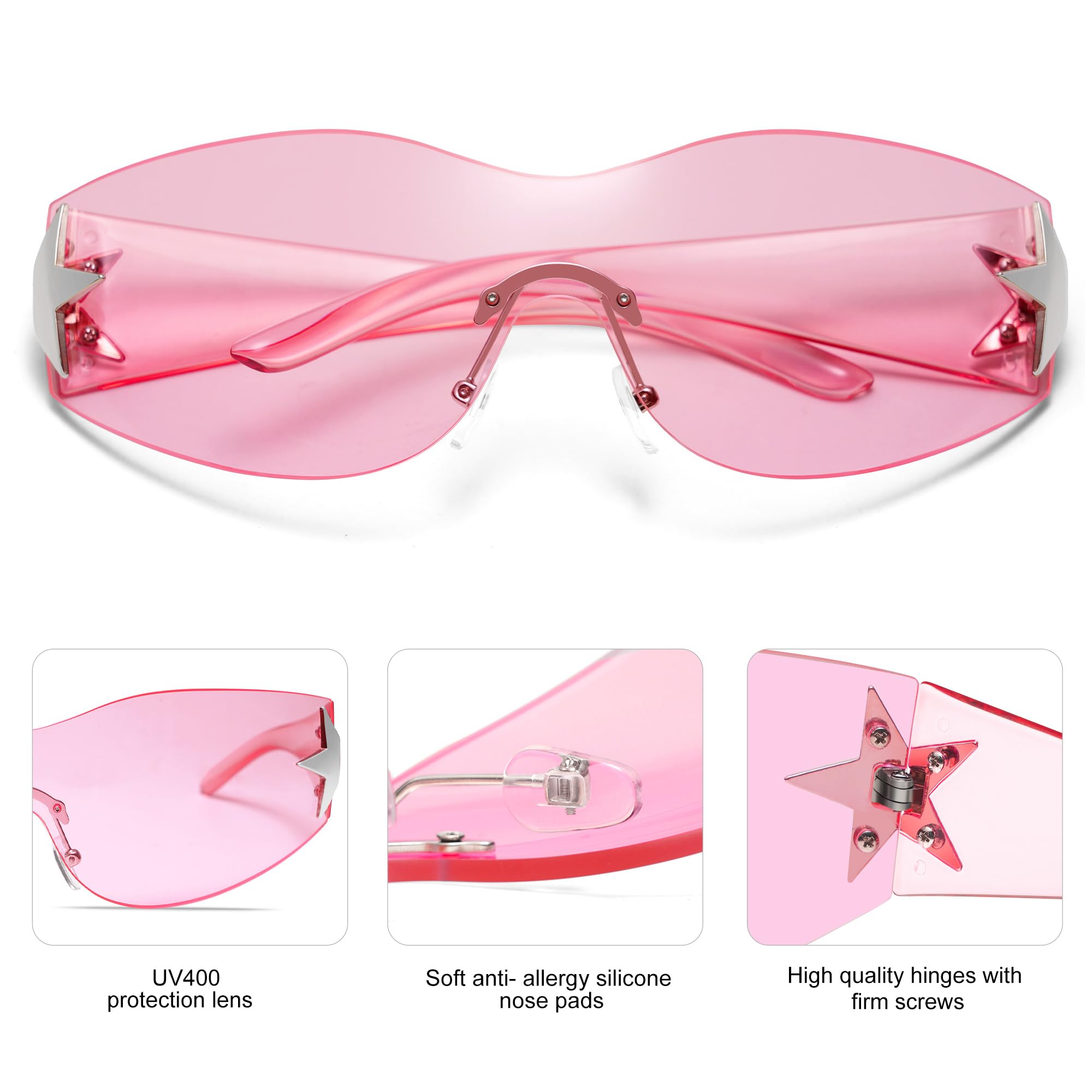 Allarallvr Y2K Trendy Sunglasses for Women Men Gafas De Sol Para Mujer Shield Wrap Around Sun glasses AR82143(Pink,Pink)