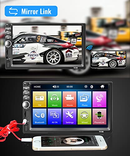 Car Radio Double Din Car Stereo, Rimoody 7 Inch Touch Screen Car Radio with Bluetooth Mirror Link USB FM Radio Audio Receiver Head Unit with Backup Camera Remote Control