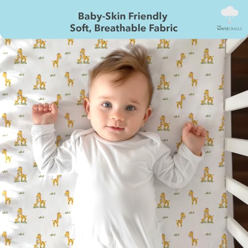 TWC Baby Crib Sheets | Organic Cotton Fitted Bassinet Sheet | 38"x24" | Soft, Smooth, Breathable & Twill Fabric - Giraffe and Flower