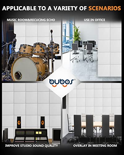 BUBOS 24 Pack Acoustic Panels Soundproof Wall Panels,12“x12“x0.4" Sound Absorbing Panels Acoustical Wall Panels Padding,Acoustic Treatment for Recording Studio,Office,Home Studio,White