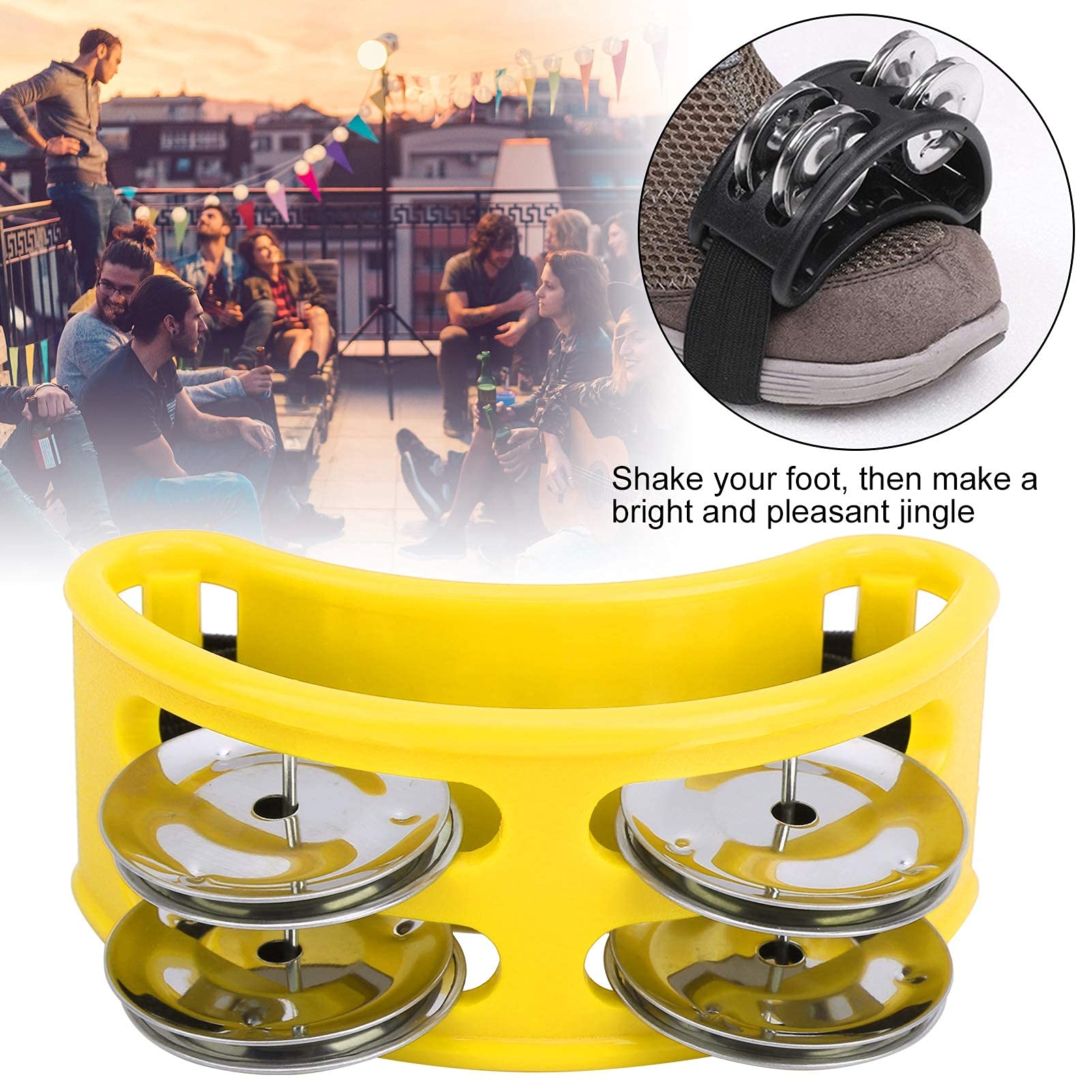 Foot Tambourine with Double Row for Cajon Box Drum Companion Accessory(Yellow)