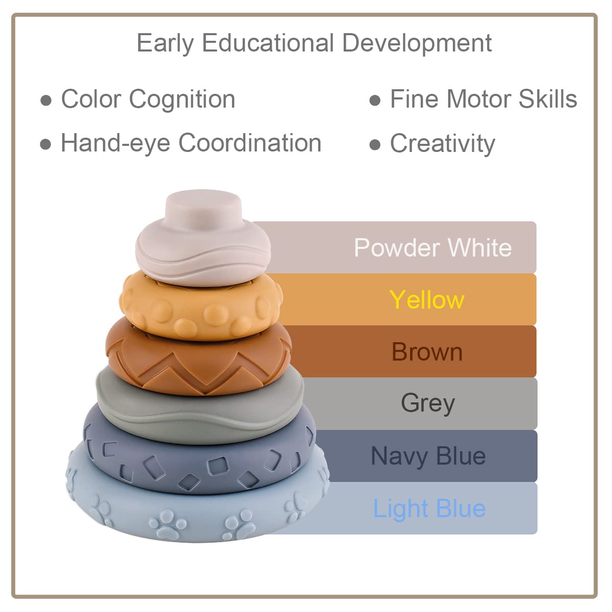 KOESMG 7 PCS Stacking Nesting Circle Toy, Soft Squeeze Building Blocks Sensory Toys, Early Learning Color & Pattern Montessori Toys for 6 8 12 Months Toddlers