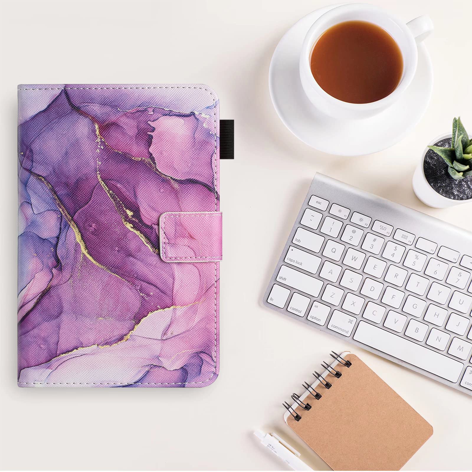 AKHIOK Case for All-New Amazon Fire 7 Tablet (Only fit 12th Generation, 2022 Release), Fire 7 Tablet Case, Premium PU Leather Stand Cover with Smart Auto Wake/Sleep, Purple Marble