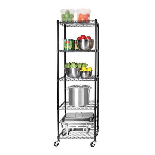 Seville Classics UltraDurable Heavy Duty NSF Solid Steel Wire Rack Storage Unit Organizer for Garage, Warehouse, Office, Restaurant, Classroom, Kitchen, 5-Tier Shelving, 24" W x 18" D, Black, 10 Count