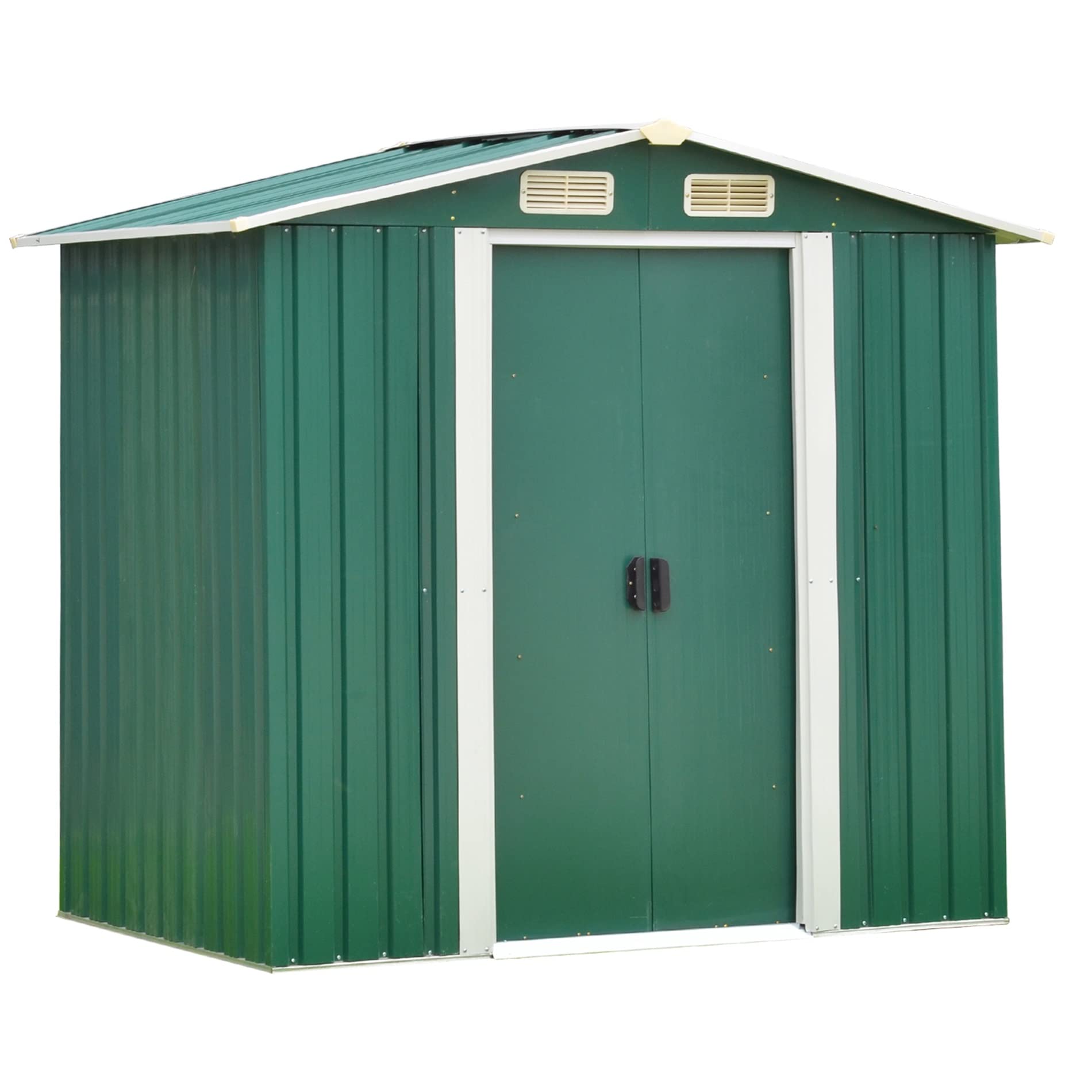 Steel Garden Storage Shed 6' x 4' - Utility Tool House with Vents Garden Storage House Metal Shed for Patio (Green)