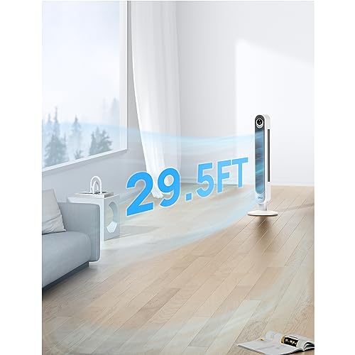 Dreo Tower Fan 42 Inch, Quiet Oscillating Bladeless Fan with Remote, 6 Speeds, 4 Modes, LED Display, 12H Timer, White Floor Standing Fan Powerful for Indoor Home Bedroom Office Room