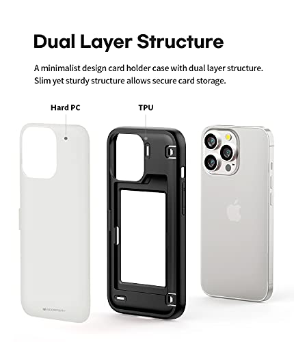 GOOSPERY Magnetic Door Bumper Compatible with iPhone 13 Pro Case, Card Holder Wallet Case, Easy Magnet Auto Closing Protective Dual Layer Sturdy Phone Back Cover - White