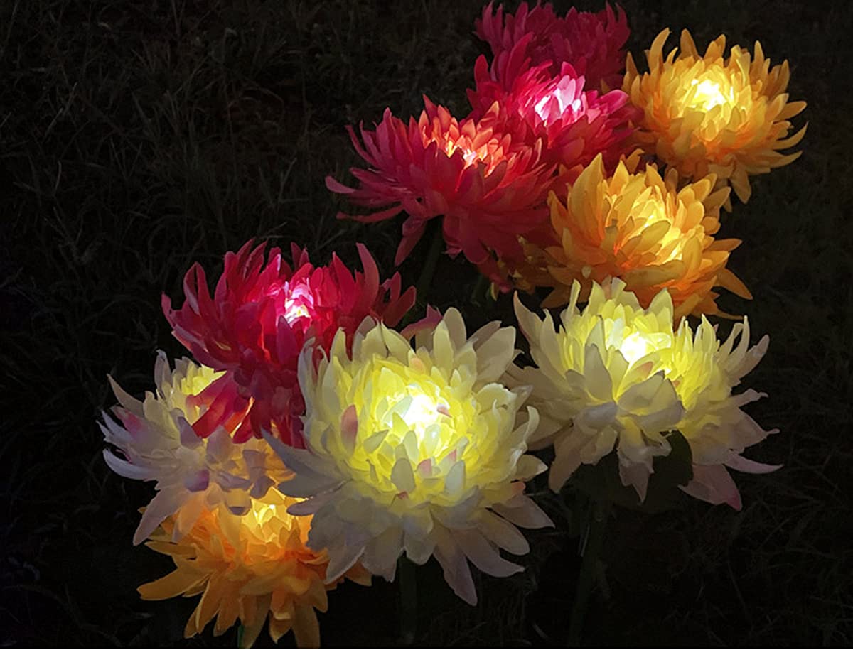 fopfun Yellow Chrysanthemum Solar Lights Outdoor Garden Decorative Flowers Yard Decorations Solar Pathway Lights Solar Powered Garden Yard Ornament Lights for Walkway Sidewalk Driveway