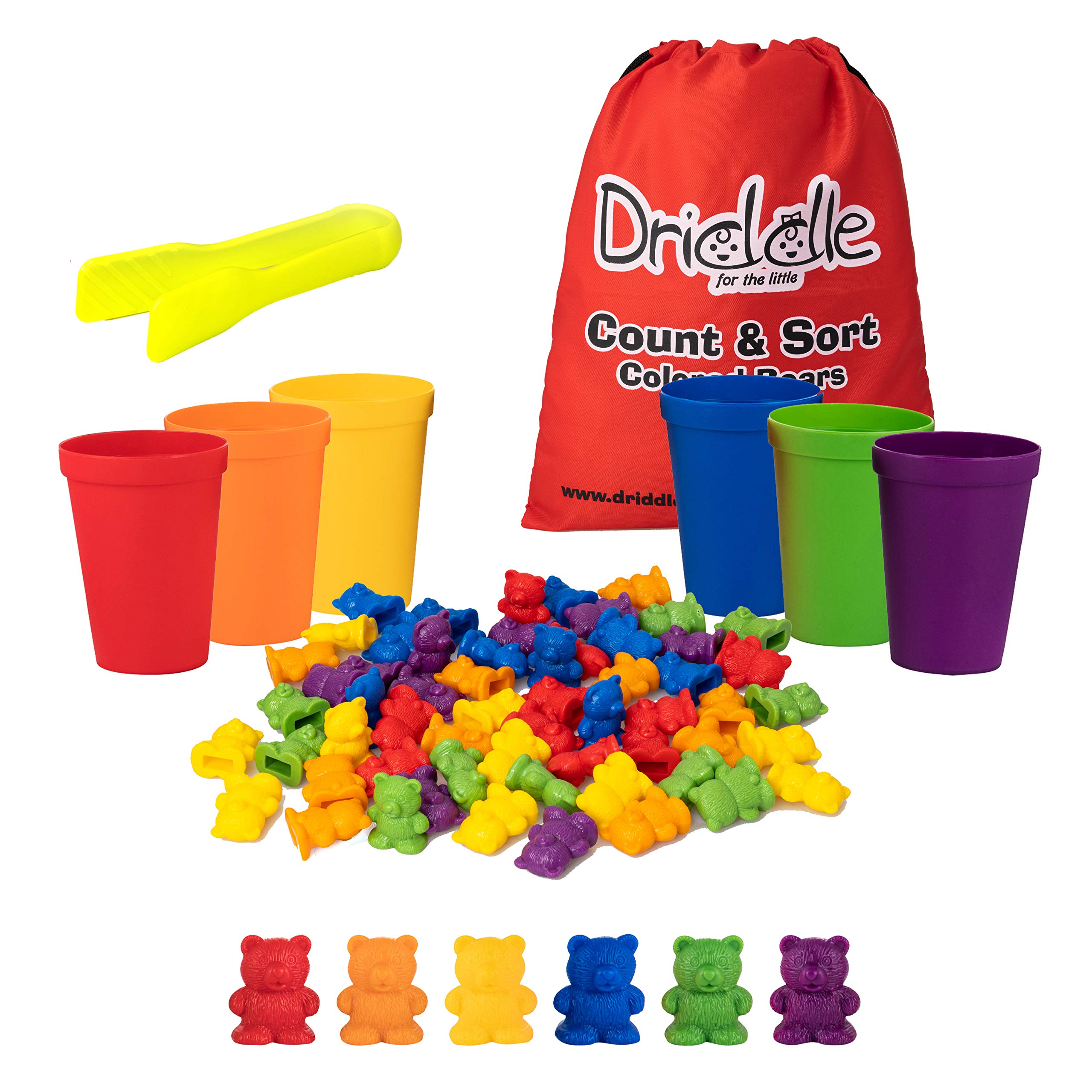 Colorful Counting Bears with Matching Cups - 60 Bears - Sort, Count & Color Recognition Learning Toy for Toddler & Kids - Montessori Education - Preschool Game