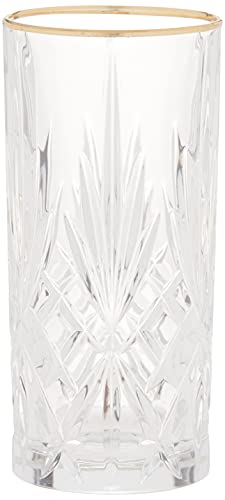 Lorren Home Trends Siena Collection Crystal Water Beverage or Ice Tea Glass with Gold Band Design, Set of 4,12 ounces